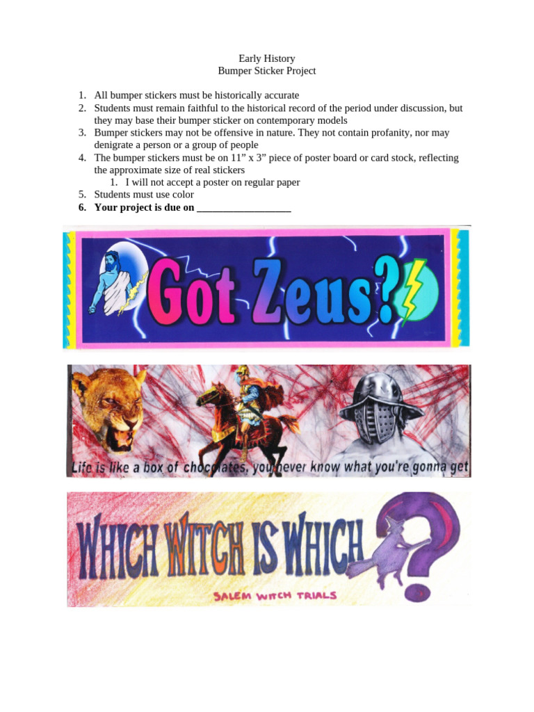 Early History Bumper Sticker Project | PDF | Human Communication