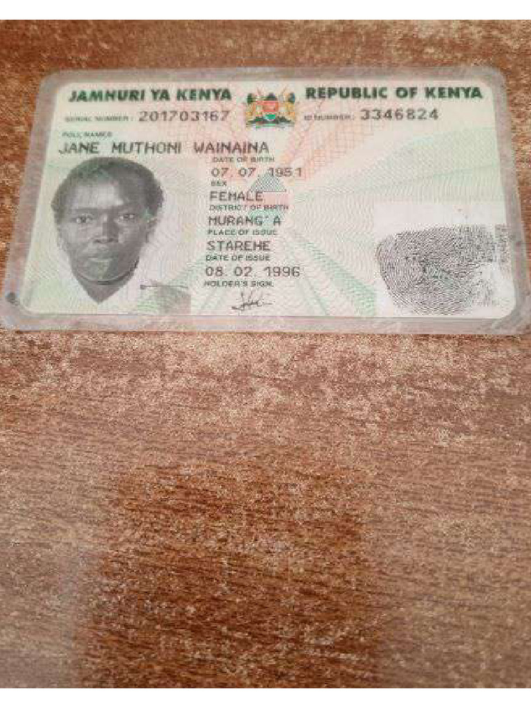 Jane Muthoni Id Front.1 | PDF