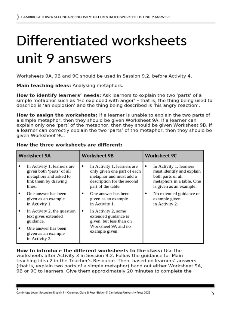 LS English 9 U9 Diff Worksheets Answers | PDF | Interpersonal ...