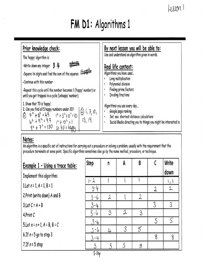 1.2 Algorithms - Teacher Notes | PDF