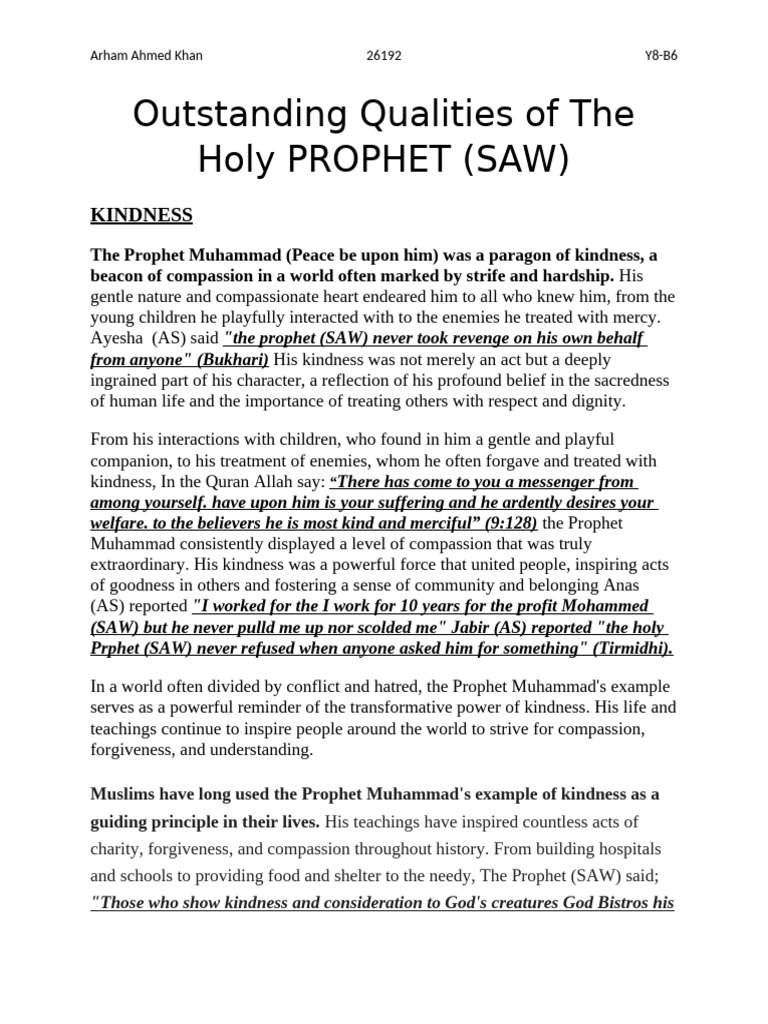 Outstanding Qualities of The Holy PROPHET | PDF | Muhammad | Forgiveness