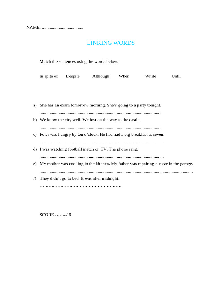 Linking Words Exercise for Sentence Matching | PDF