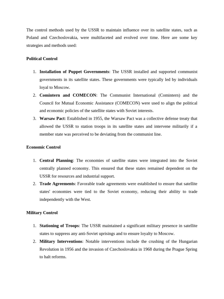 The control methods used by the USSR to maintain influence over its ...