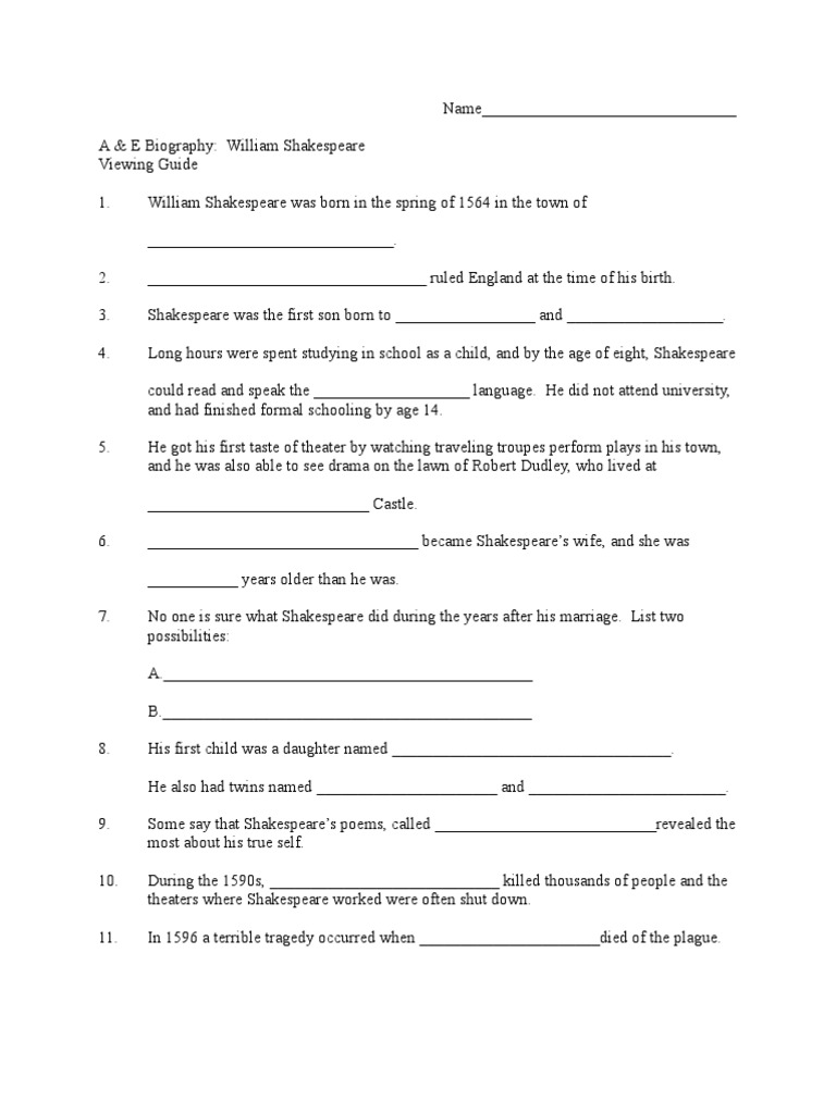 Shakespeare Viewing Guide A&E | PDF | William Shakespeare