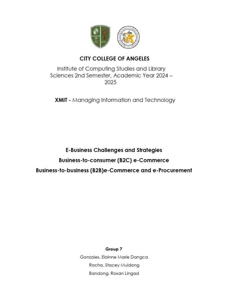 Group7 - E-Business Challenges and Strategies, Business-To-consumer (B2C) E-Commerce, Business ...