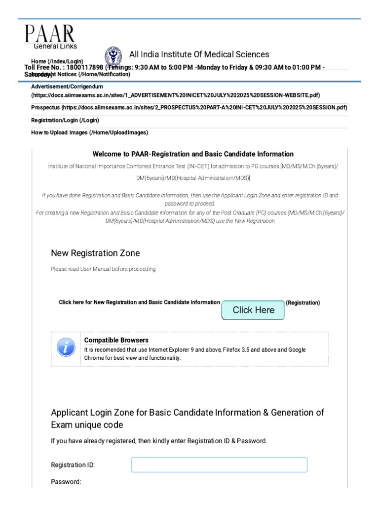 INI-CET 2025 Candidate Login Guide | PDF