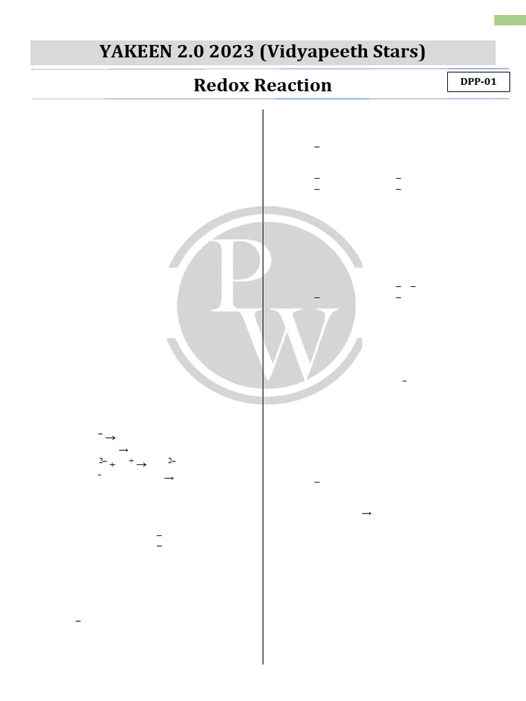 Redox Reaction DPP 01 of Lec 03 Yakeen 2.0 2023 VP ...