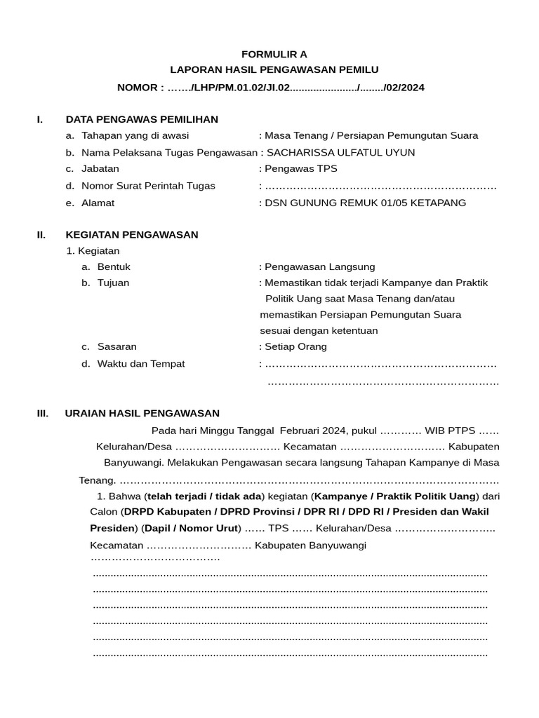 Draft Form A Masa Tenang Fix Ptps | PDF