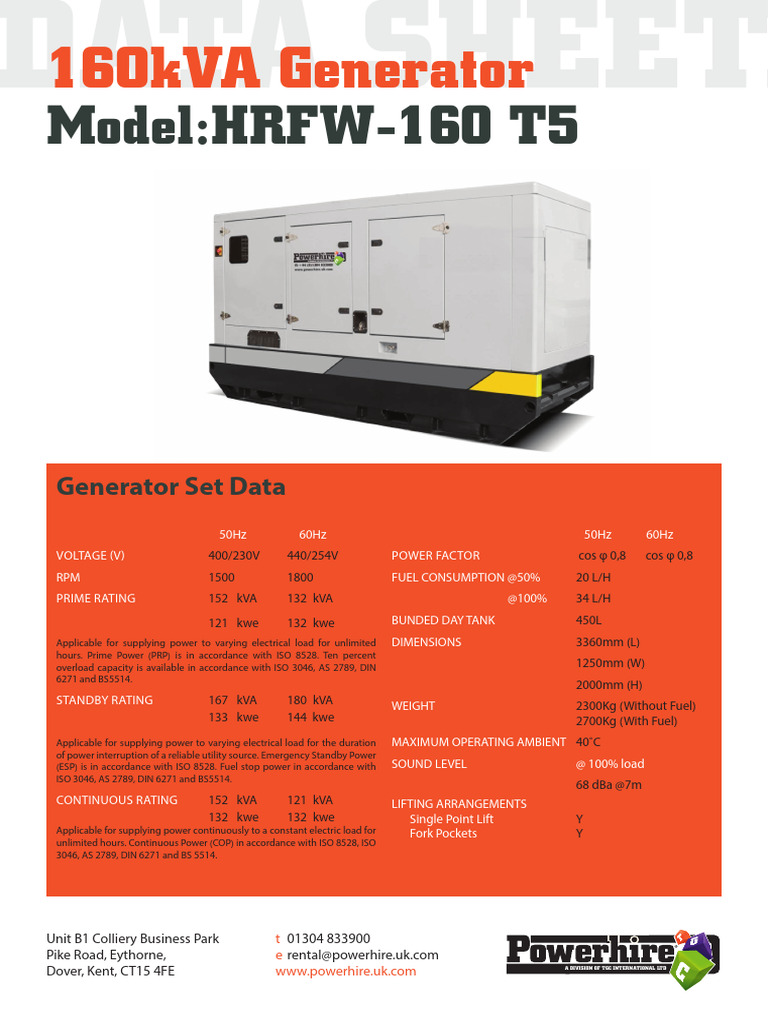 160kVA Himoinsa HRFW 160 T5 Data Sheet | PDF | Power Engineering | Electrical Engineering