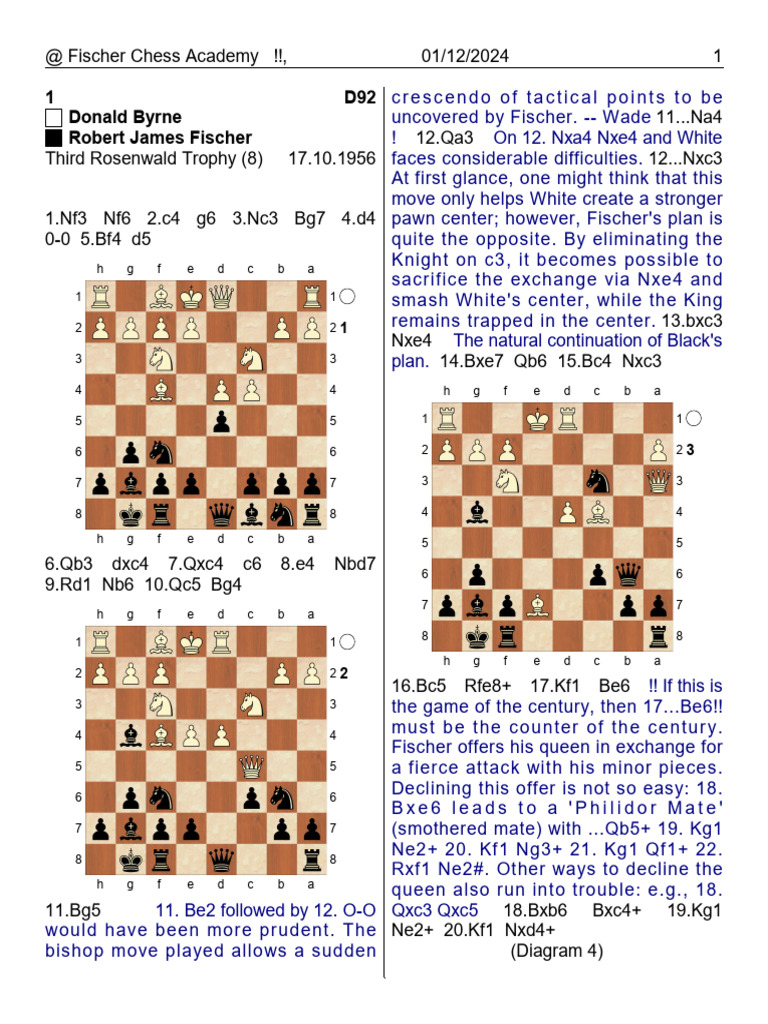 Fischer vs. Byrne: 1956 Game Analysis | PDF | Traditional Board Games ...