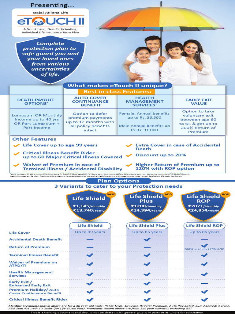 Etouch One Pager 25032025 | PDF | Insurance | Life Insurance