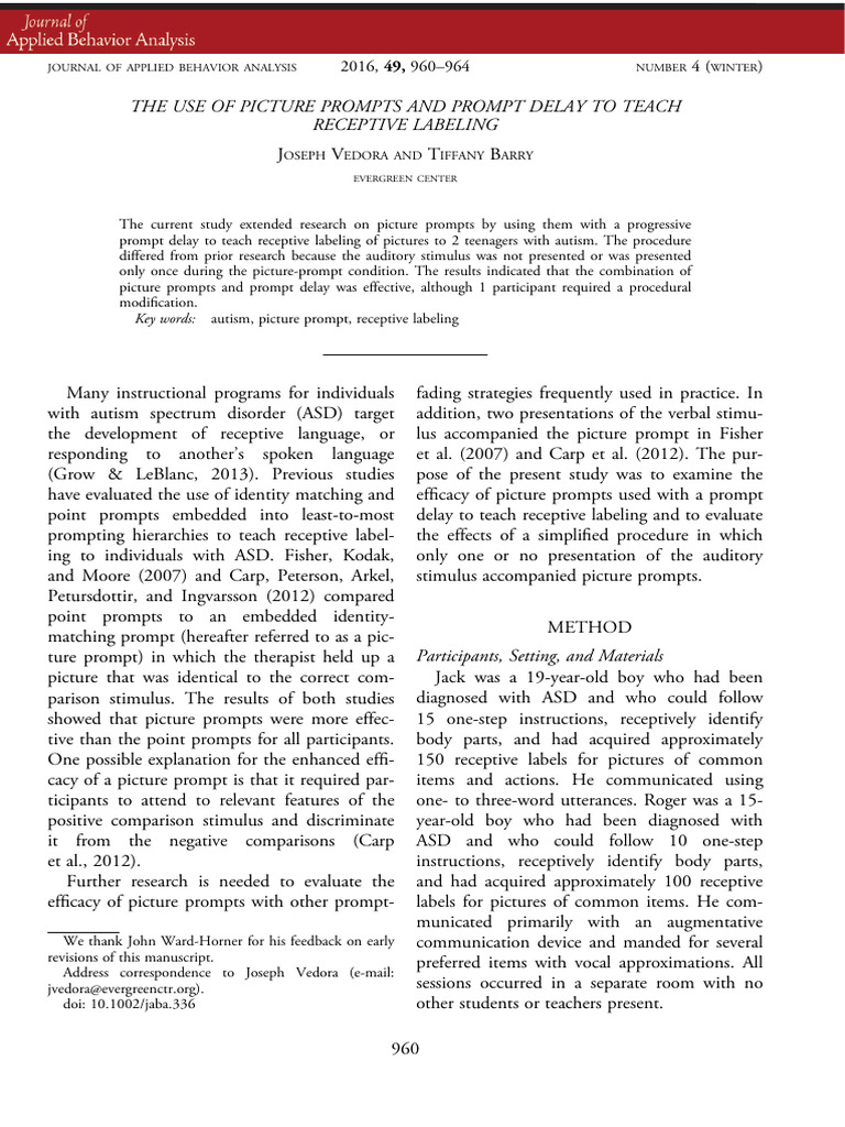Teaching Receptive Labeling with Prompts | PDF | Autism | Reinforcement