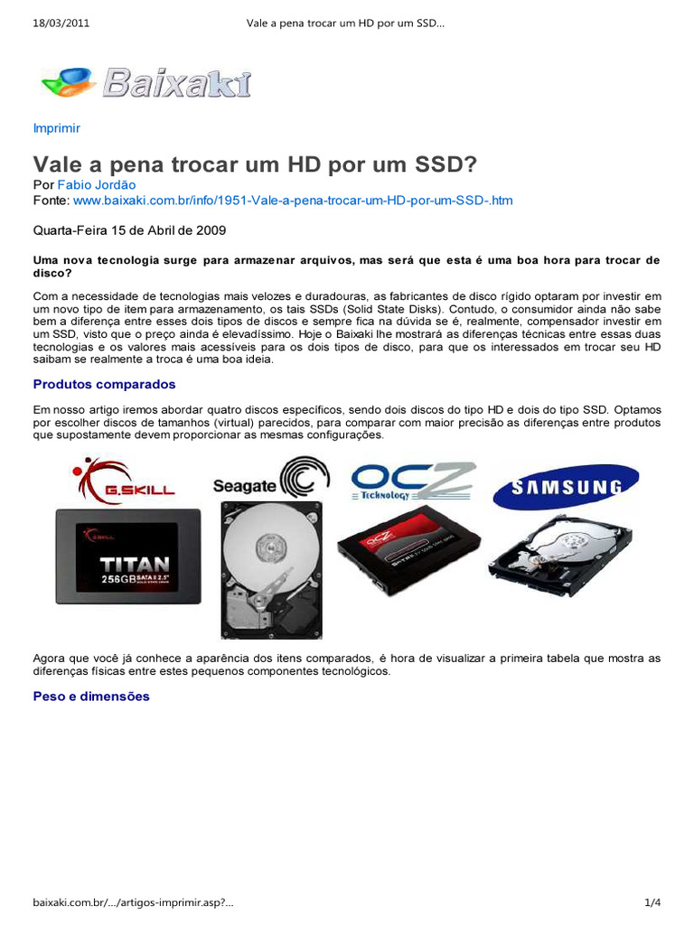 Artigo - Vale A Pena Trocar Um HD Por Um SSD | PDF | Disco de estado sólido | Drive de disco rígido
