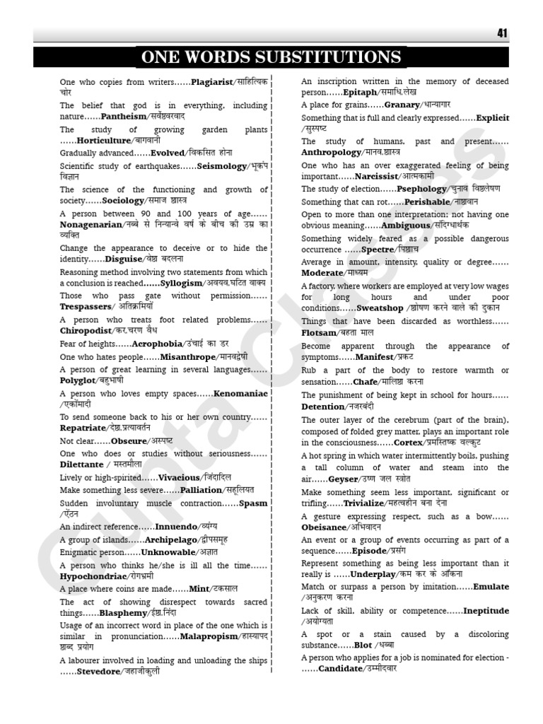 one word substitute fill in the blanks - part 1 | PDF