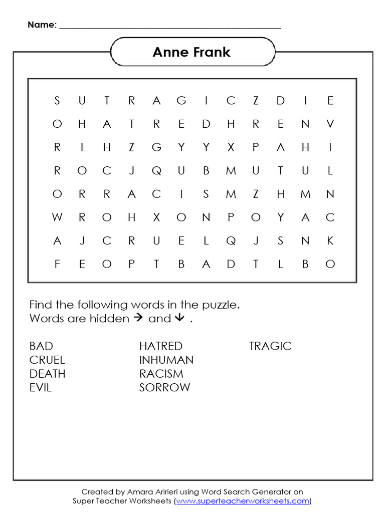 Super Teacher Worksheets Anne Frank | PDF | Word Search | Word Puzzles