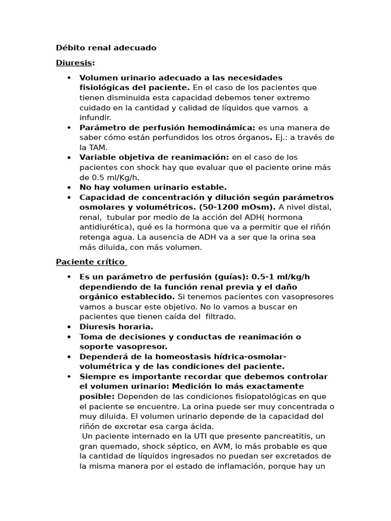 Monitoreo de Diuresis en Pacientes Críticos | PDF | Riñón ...