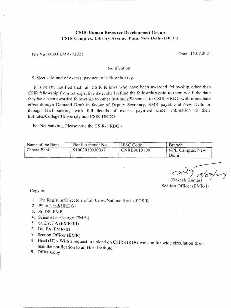 CSIR Bank Details | PDF