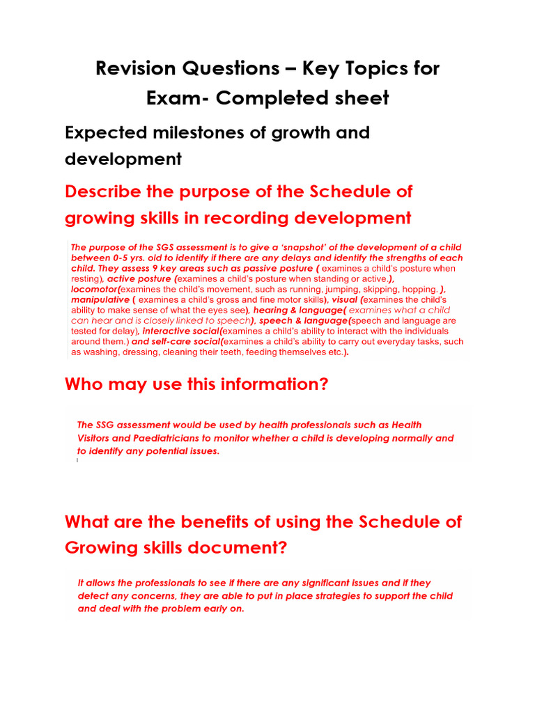 Schedule of Growing Skills - Revision Questions H&SC GCSE Completed ...
