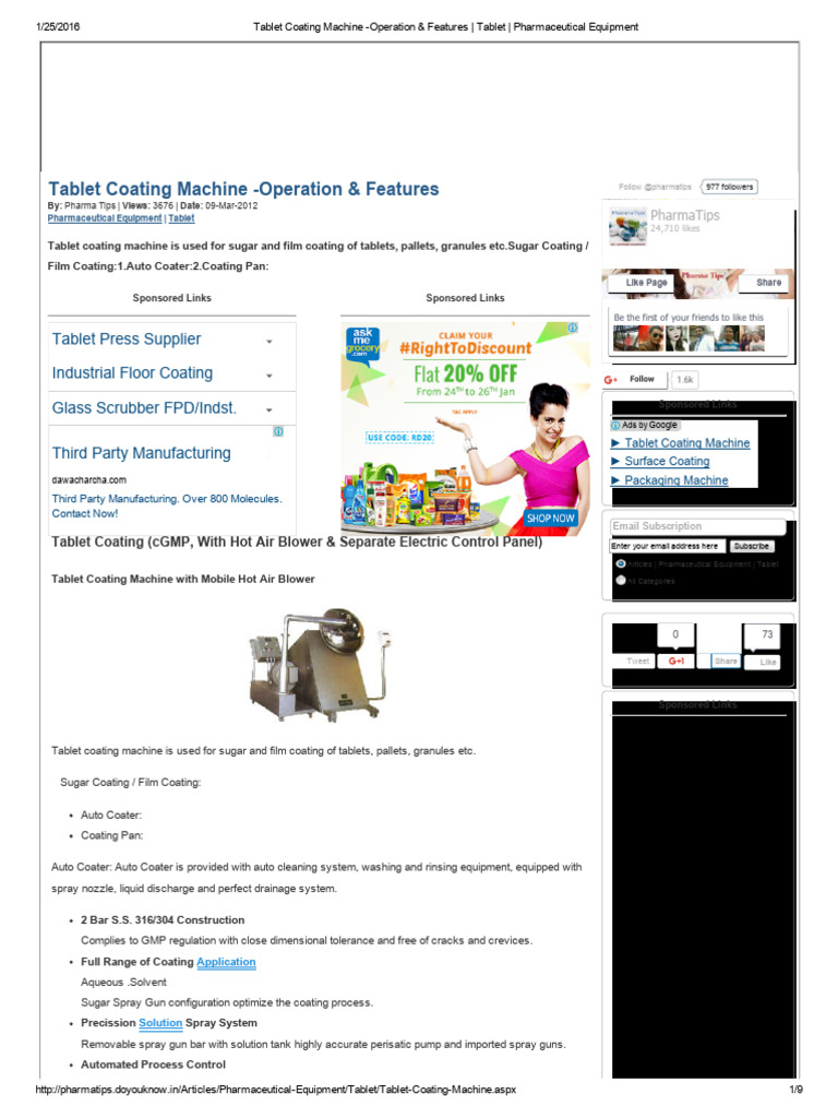 Tablet Coating Machine Overview | PDF | Tablet (Pharmacy)