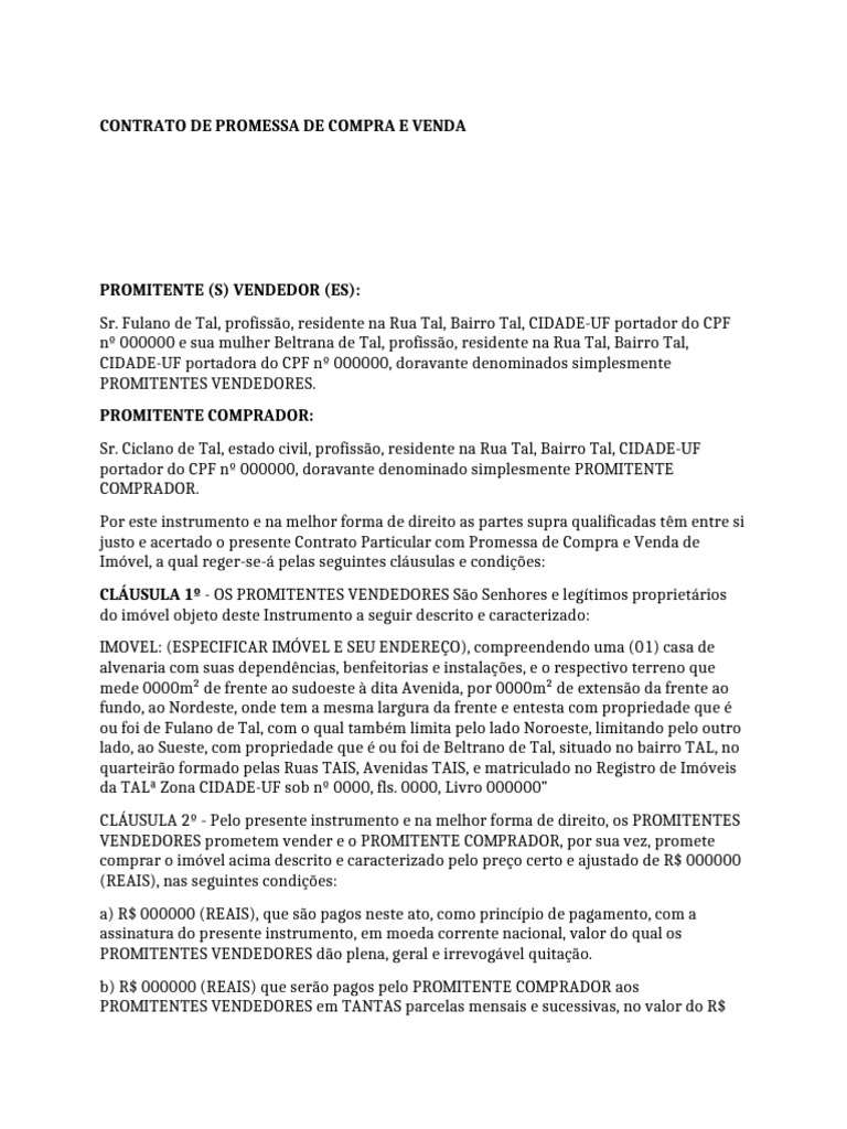 Contrato de Promessa de Compra e Venda | PDF | Nota promissória