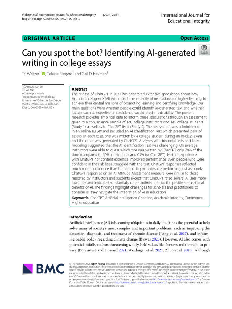 Can You Spot the Bot? Identifying AI-generated Writing in College ...