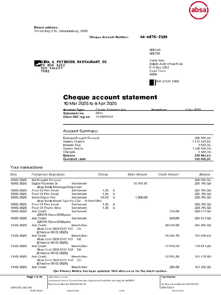 7.CHQ ACC Archived sttmnt 10 Mar.25 to 09 Apr.25. | PDF | Credit Card ...