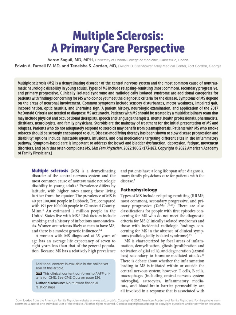 Multiple Sclerosis A Primary Care Perspective | PDF | Multiple Sclerosis | Neurology