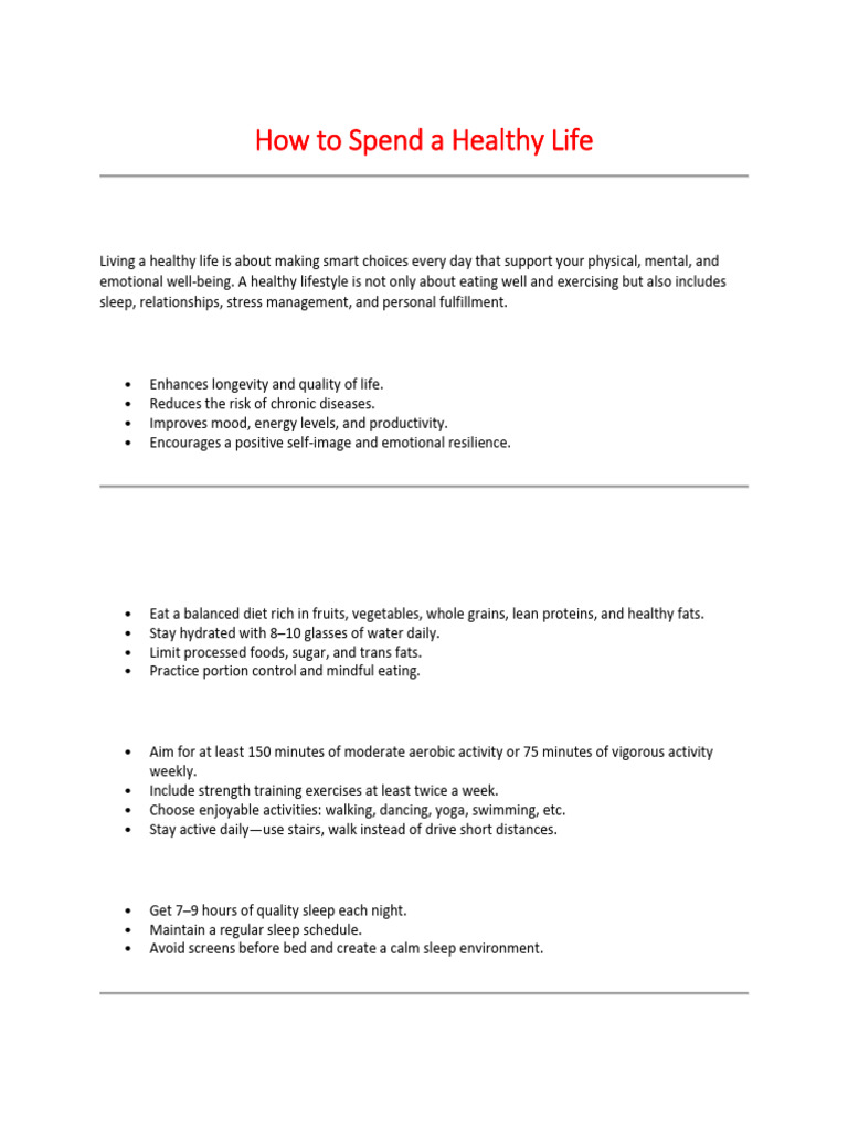 How To Spend A Healthy Life | PDF | Sleep | Psychology