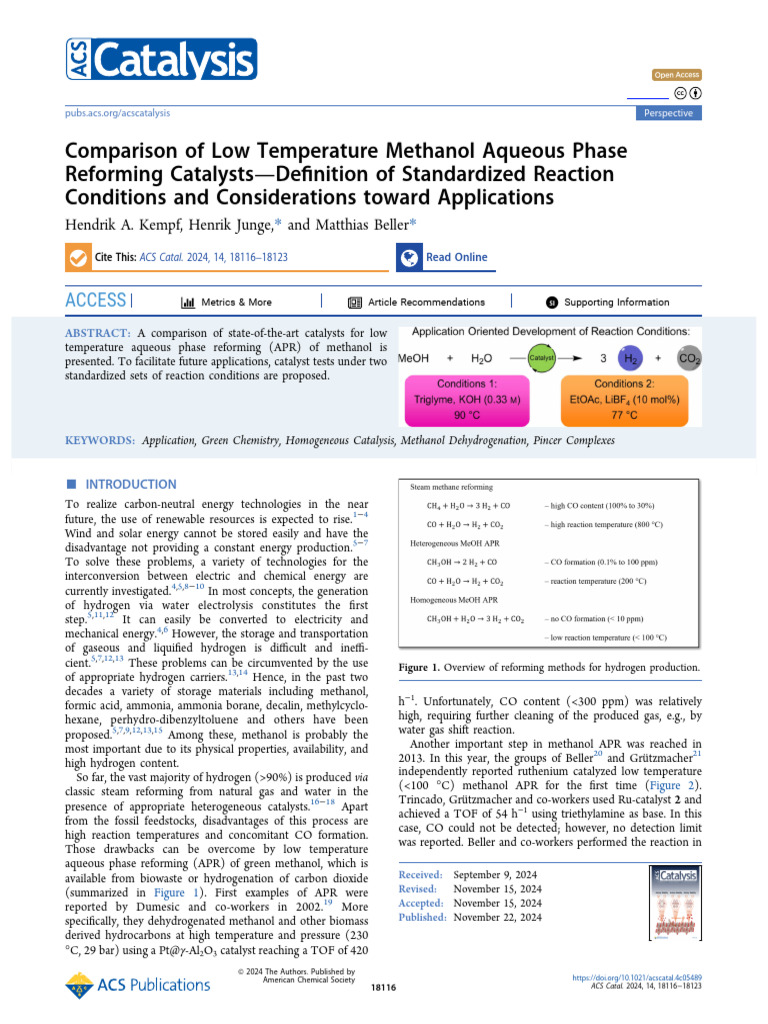 Low-Temperature Aqueous Phase Reforming | PDF | Catalysis | Methanol