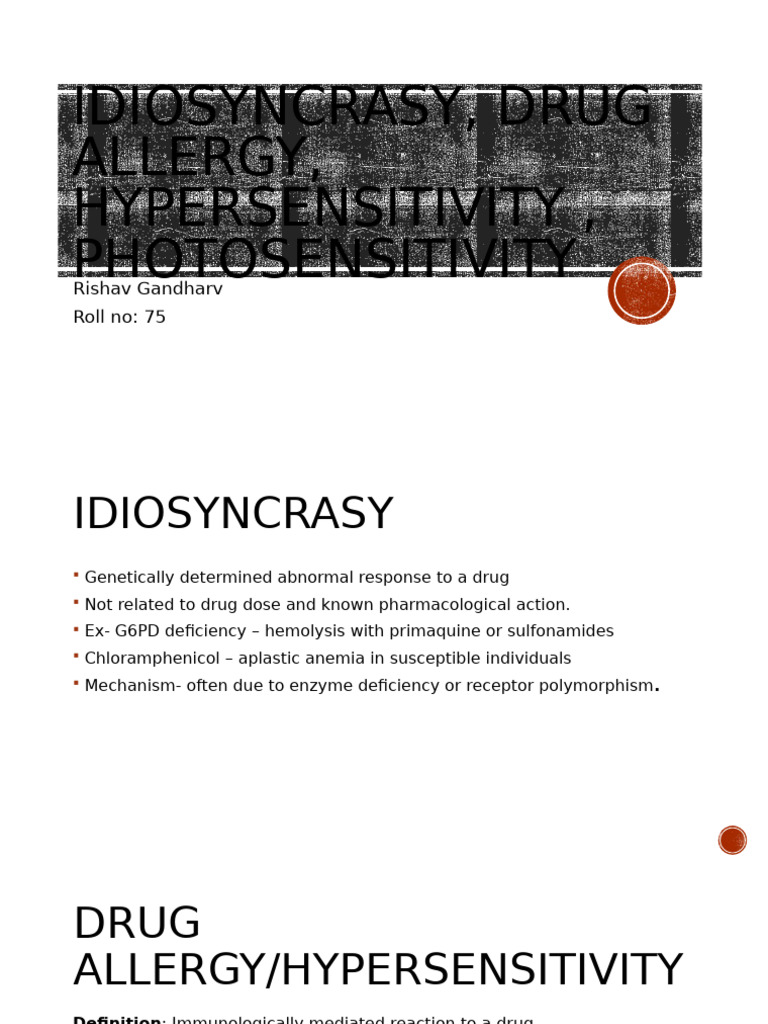 Idosyncrasy, Drug Allergy, Hypersensitivity, Photosensitivity | PDF
