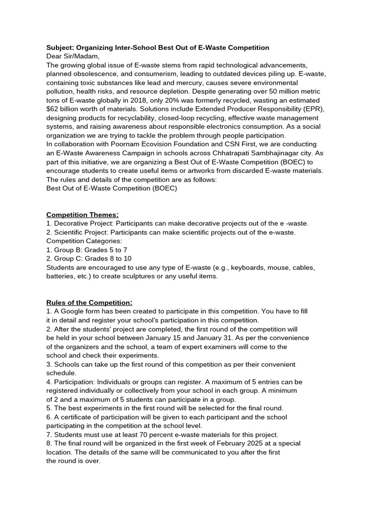 E-Waste Project Making Competition | PDF | Electronic Waste | Waste