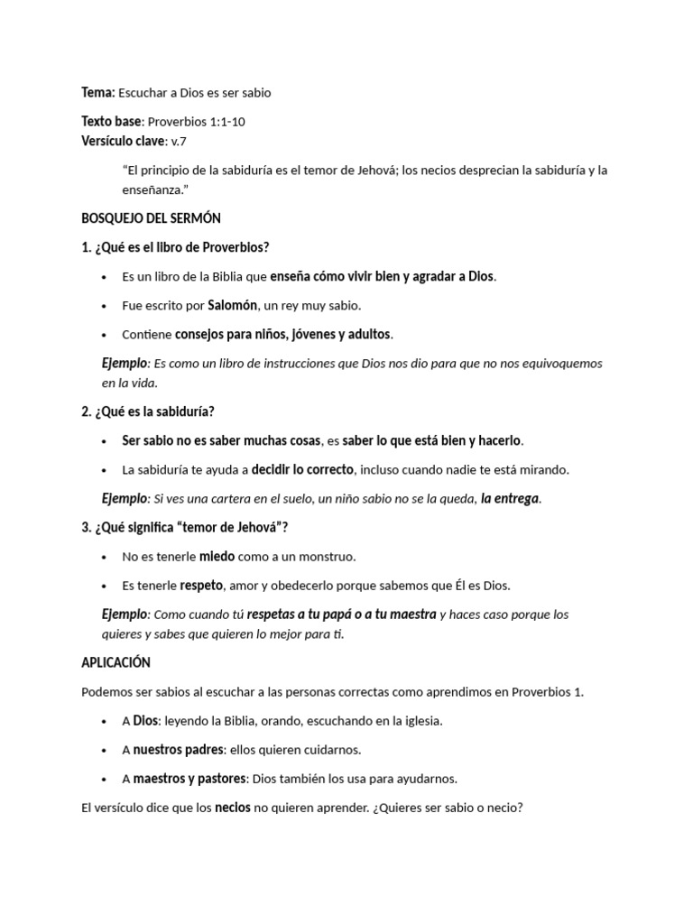 Proverbios 1 - Escuchar A Dios Es Ser Sabio | PDF
