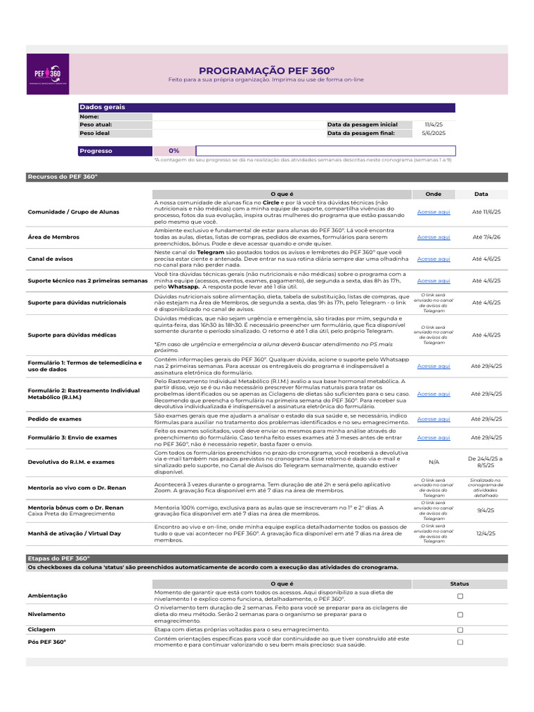 PEF 360 - Cronograma T2 - 2025 | PDF