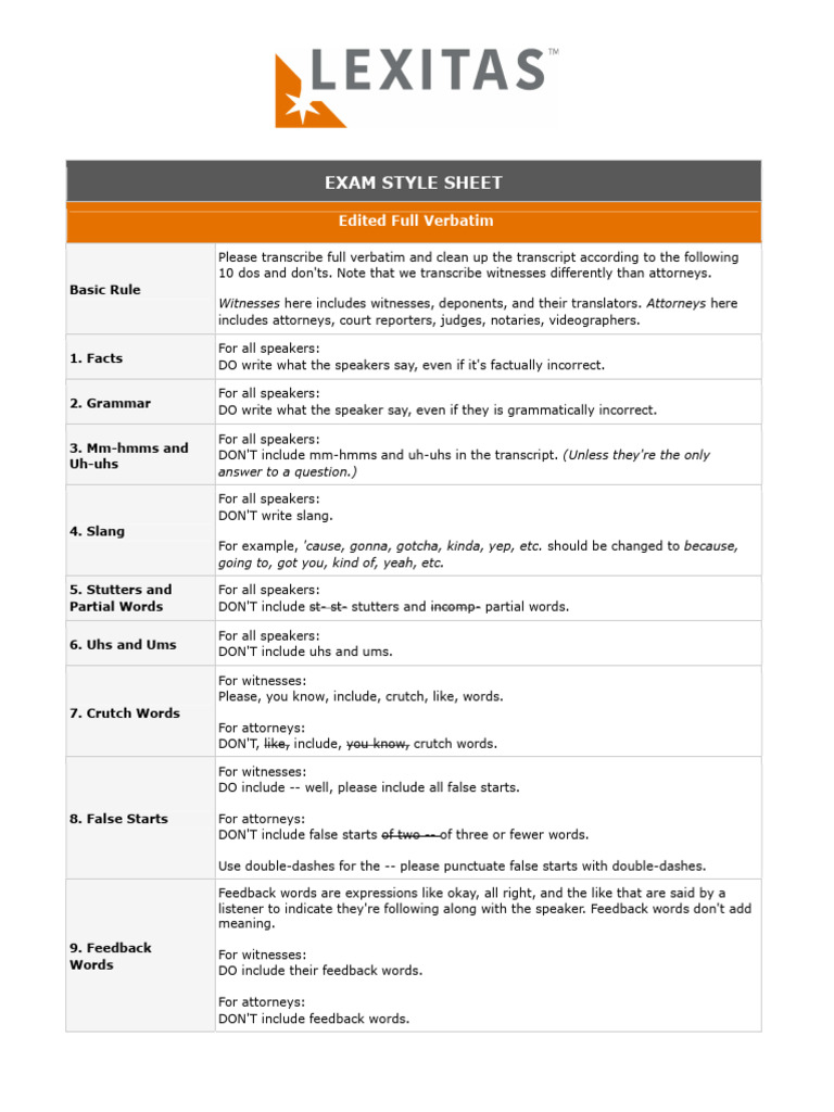 Lexitas Exam Style Sheet | PDF | Quotation Mark | Comma