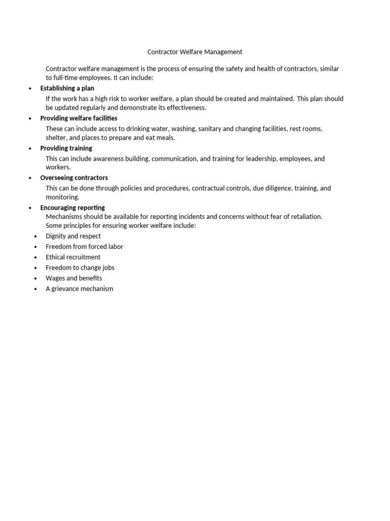 Contractor Welfare Management | PDF