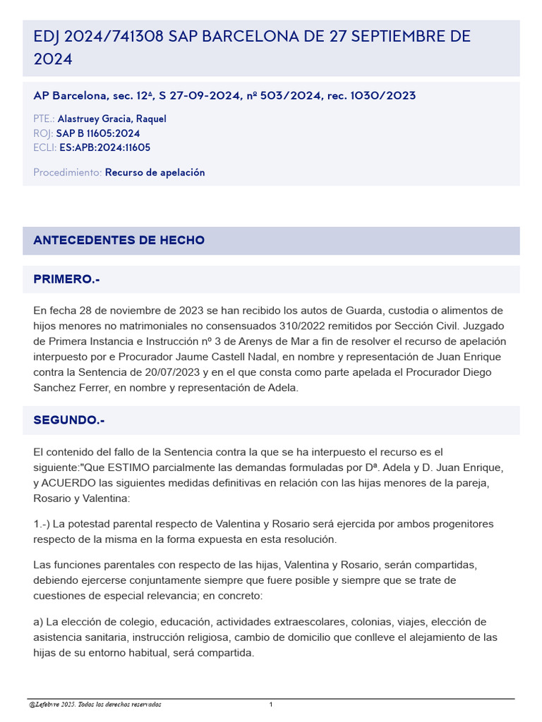 SAP Barcelona de 27 Septiembre de 2024 | PDF | Judicaturas | Justicia