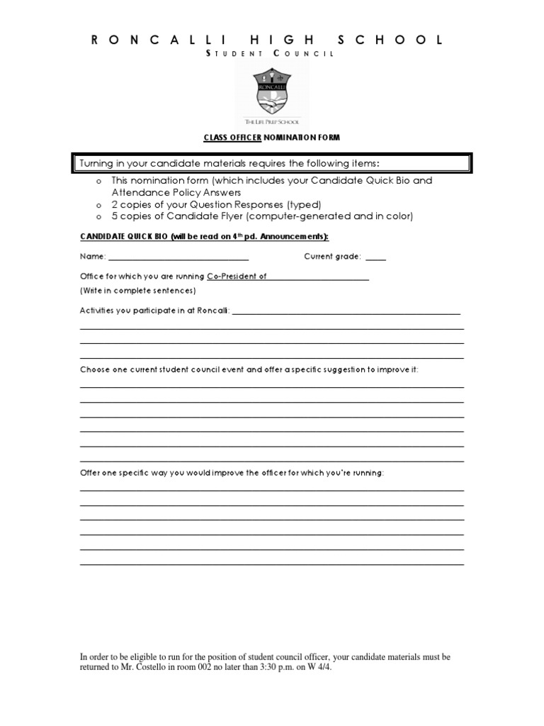 12 Class Officer Nomination Form | PDF | Communication | Business