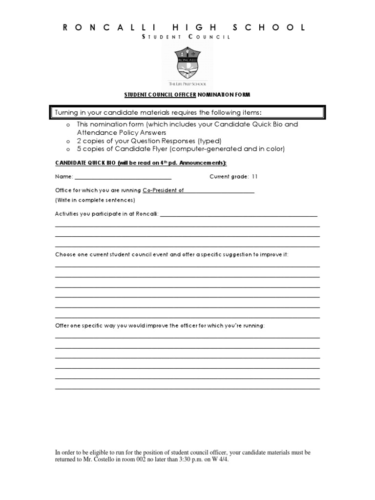 12 Student Council Officer Nomination Form | PDF | Communication | Business