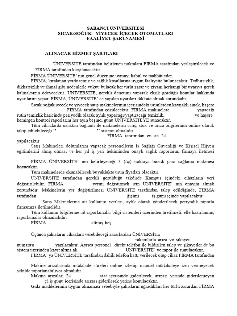 Ek-A Yiyecek Otomatlari Teknik Sartnamesi R | PDF