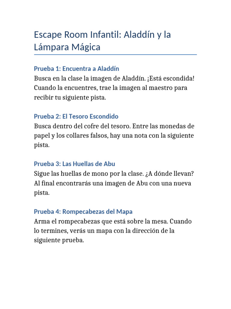 Escape Room Aladdin Infantil | PDF