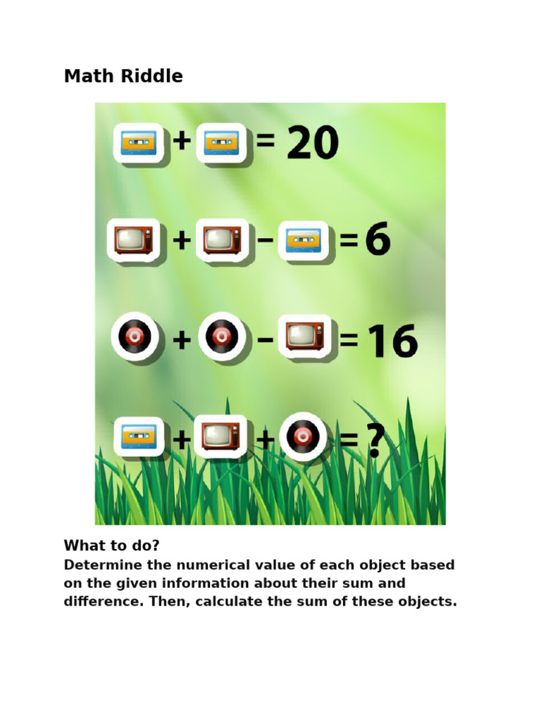 Math Riddles X Numeracy Puzzle in Eng | PDF