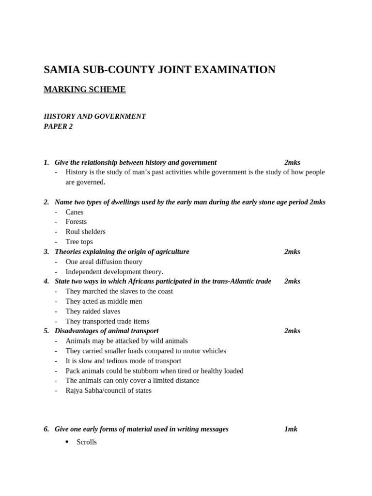 2022 Samia Mock History PP2 MS | PDF