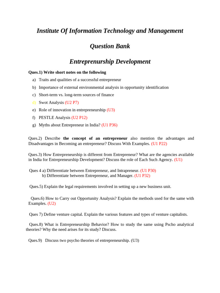 ED Question Bank Unit 1 - 3 | PDF