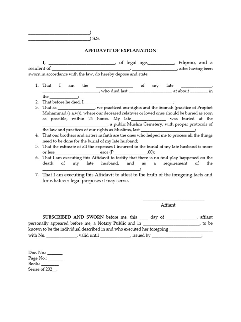 Affidavit of Explanation - SSS Burial Assistance Requirement | PDF