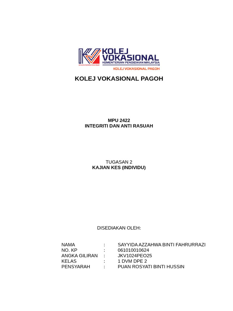 Tugasan Rasuah 2025 Individu | PDF