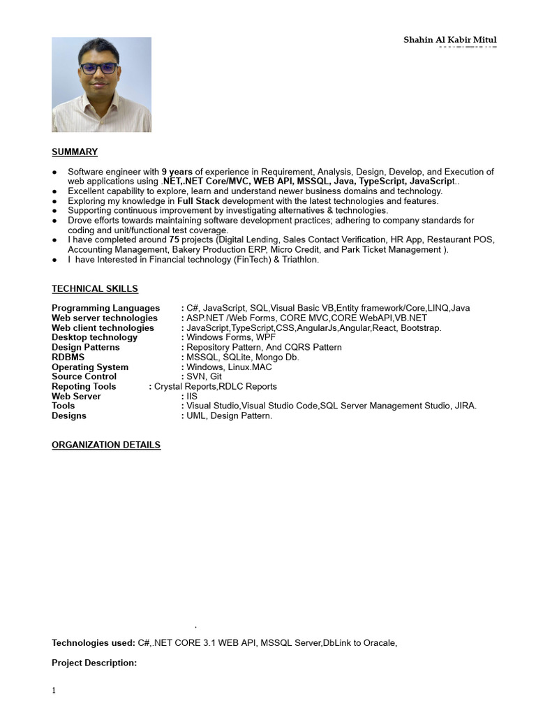 Software Engineer Profile: Shahin Mitul | PDF | Microsoft Sql Server | Mobile App