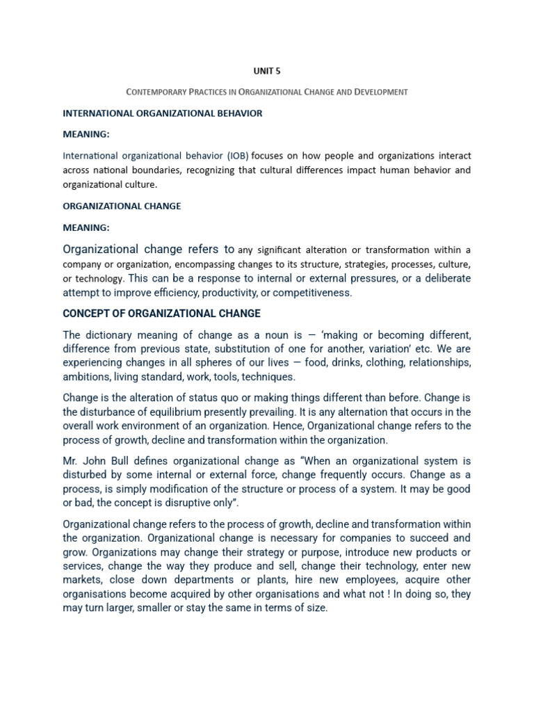 Organizational Behaviour | PDF | Change Management | Innovation