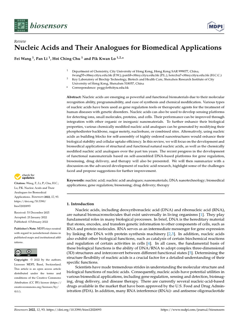 Biosensors 12 00093 v2 | PDF | Nucleic Acid Double Helix | Base Pair