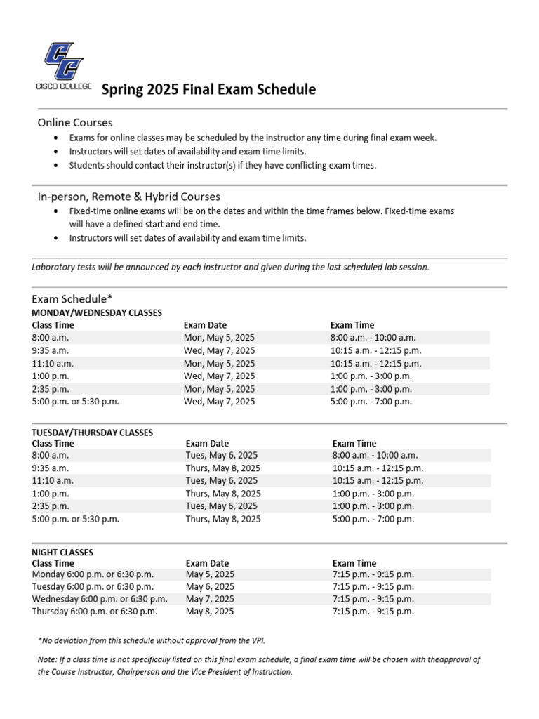 Spring 2025 Final Exam Schedule | PDF | Tests | Qualifications
