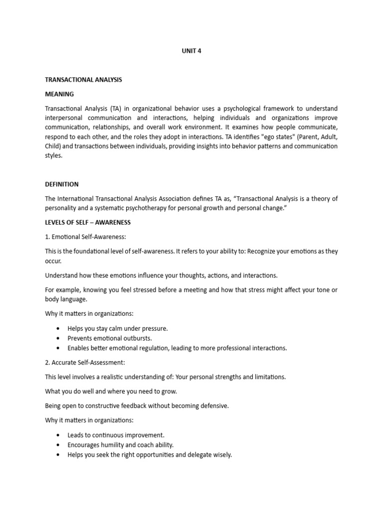 Ob Transactional Analysis | PDF | Negotiation | Self Awareness